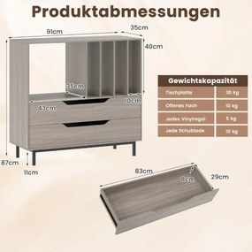 Costway Stojan na gramofon s 4 vinylovými přihrádkami a 2 zásuvkami