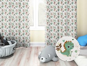 Biante Dětský bavlněný závěs Sandra SA-657 Zeleno-hnědí dinosauříci na bílém 150x140 cm