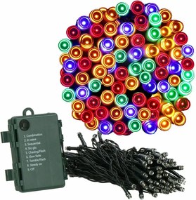 LED světelný řetěz - 5,5m, 50LED, 8 funkcí, 3xAA, IP44, multicolor