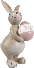 Dekorace hnědý králík s růžovým vajíčkem - 6*9*15 cm