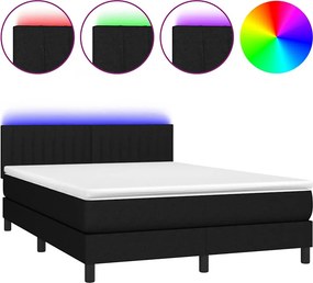 Box spring postel s matrací a LED černá 140x190 cm textil 3133311