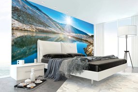 DIMEX | Samolepicí vliesová fototapeta na zeď Ledovcové jezero v horách MA-5-3058 | 375 x 250 cm | modrá, bílá, šedá