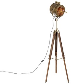 Stativová stojací lampa bronzová s dřevěným studiovým bodem - Radient