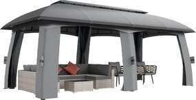 Outsunny Pavilon, 3 x 6 m Party Stan s Dvojitou Střechou, Zahradní Altán, Pivní Stan s Moskytiérami pro až 15 Osob, pro Zahradu, Železo Pozinkované, T