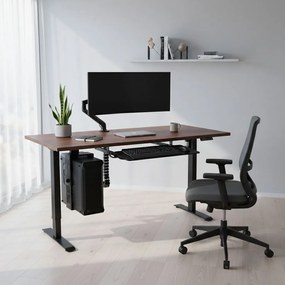 Výškově nastavitelný stůl OfficeTech A, 160 x 80 cm, černá podnož, ořech