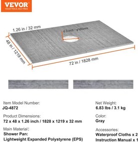 Souprava sprchového obrubníku, 1219 × 1828 mm Souprava sprchové vaničky se 160 mm