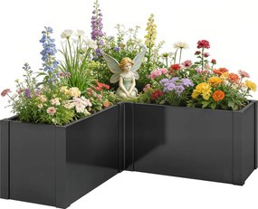 Outsunny L‑tvarovaný vyvýšený záhon z pozinkované oceli – odolný rohový květináč pro terasu a zahradu, 150 × 150 × 55 cm | Aosom
