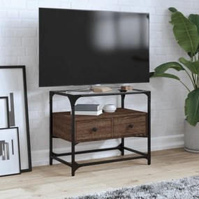 TV skříňka se skleněnou deskou hnědý dub 60x35x51 cm kompozit