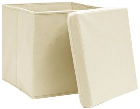 Úložné boxy s víky 10 ks 28 x 28 x 28 cm krémové