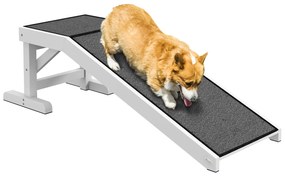 PawHut Rampa pro psy s protiskluzovým kobercem Žebřík pro psy Rampa pro psy do 30 kg Borovicové dřevo Polyester Bílá+Šedá 125 x 40 x 35,5 cm | Aosom
