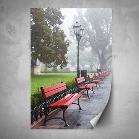 Plakát - Červené lavičky v parku (80x120 cm) - PopyDesign