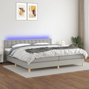 Box spring postel s matrací a LED světle šedá 200x200 cm textil 3134061