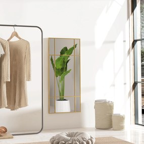Zrcadlo HOMCOM 110 x 50 cm Dekorativní zrcadlo s kovovým rámem, obdélníkové zrcadlo do ložnice, koupelny