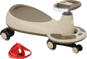 Dětský vozík AIYAPLAY Wiggle Ride-On pro děti od 2 let s tažným lanem, hudbou, světlem a úložným prostorem 69x31x69 cm Khaki | Aosom
