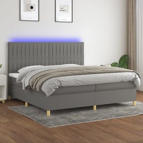 Box spring postel s matrací a LED tmavě šedá 200x200 cm textil 3135622