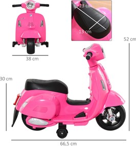 HOMCOM Elektrická Vespa Motorka pro Děti 18-36 Měsíců, 6V Baterie, S Hlavním Světlem, Klaksonem a 4 Koly, Dětská Motorka s Licencí 66.5x38x52 cm Růžo…
