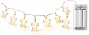 LED světýlka na baterie, akryloví andílci, 1,5 m, teple bílá, 10 diod, čirý kabel, IP20 interiér, 2 × AA