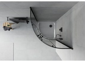 Mexen Rio, čtvrtkruhový sprchový kout s posuvnými dveřmi 90 (dveře) x 90 (dveře) x 190 cm, 5mm šedé sklo, černý profil + bílá sprchová vanička Slim, 863-090-090-70-40-4110B