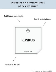 KUSKUS – průhledná samolepka na dózu, tučné písmo, 5 × 5 cm | DomaLEP