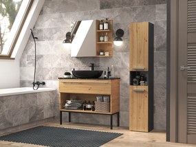 Koupelnový sloupek s košem na prádlo NEL III antracit/dub artisan