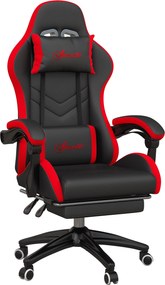 Ergonomická herní židle Vinsetto z PU kůže a oceli s opěrkou hlavy a nastavitelnou výškou, sklápěcí opěrkou a bederním polštářem, 65x65x121-129 cm, če