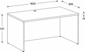 Kancelářský psací stůl FRAME, 180x80 cm, dub přírodní