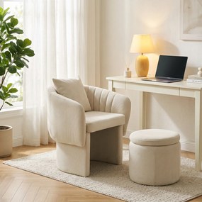 HOMCOM Relaxační křeslo s podnožkou lounge křeslo se zakřiveným opěradlem, područkami, severský čenille čalouněné béžové