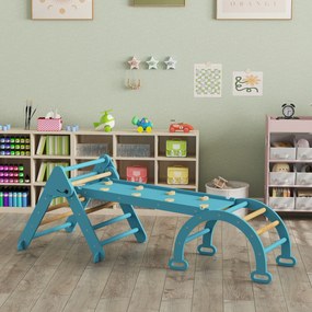 AIYAPLAY 7v1 skládací Montessori lezecí trojúhelník ze dřeva s obloukem a rampou pro děti 18-48 měsíců 188x70 cm modrá
