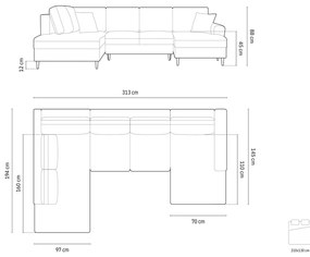 Tmavě modrá sametová rozkládací/s úložným prostorem rohová pohovka (levý roh/do "U") Kyoto – Cosmopolitan Design