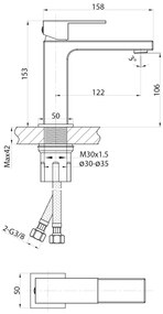 Sapho Sapho, CUBEMIX stojánková umyvadlová baterie bez výpusti, zlato mat, CM002GB