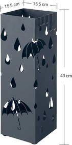Kovový stojan na deštníky s vodní miskou a 4 háčky, antracit
