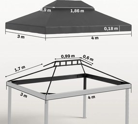 Náhradní stříška Outsunny pro altán 4 x 3m, dvojitá střecha s odtokovými otvory, vysoká hustota 370g/m² polyester, UPF30+ ochrana proti slunci, POUZE…