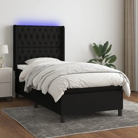 vidaXL Box spring postel s matrací a LED 90x200 cm textil [3138529] Barva: Černá