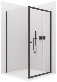 Cerano Varone, sprchový kout s posuvnými dveřmi 110(dveře) x 80 (stěna) x 195 cm, 6mm čiré sklo, černý profil, CER-CER-DY505B-11080