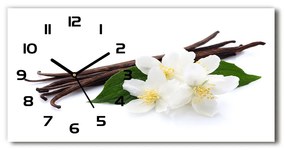 Wallmuralia Skleněné hodiny na stěnu Jasmín a vanilka 60x30 cm
