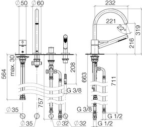 Dornbracht meta- vanová baterie 4-otvorová, pákové ovládání, černá matná, 27632661-33