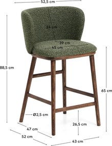 Tmavě zelená čalouněná barová židle (výška sedáku 65 cm) Ciselia – Kave Home
