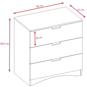 BabyBeds Dětská komoda Classic - bílá 80 cm x 41 cm x 81 cm nábytkářské lamino