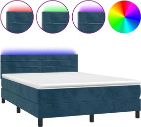 Box spring postel s matrací a LED tmavě modrá 140x200 cm samet 3134469