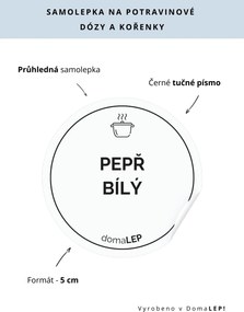 Samolepka na kořenky PEPŘ BÍLÝ průhledná 5 cm tučné písmo