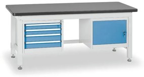 Pracovní stůl do dílny BL se závěsným boxem a skříňkou na nářadí, MDF + PVC deska, 4 zásuvky,1 skříňka, 1800 x 750 x 800 mm