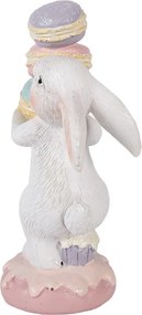 Dekorace bílý králík nesoucí makronky - 8*6*14 cm