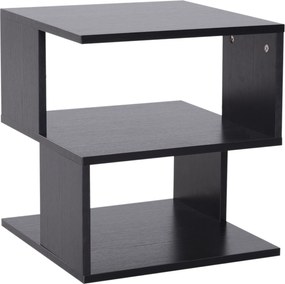 HOMCOM Designový Konferenční Stolek, Bílý Obývací Stolek, 2 Otevřené Poličky, Moderní Design, Konferenční a Obývací Stolek, Dřevo, 40x40x43 cm, Černý