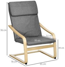 HOMCOM Relaxační křeslo polohovatelné s polštářem Otočná židle jídelní židle vzhled lnu tmavě šedá bříza 66,5x80x99cm do obývacího pokoje | Aosom.de