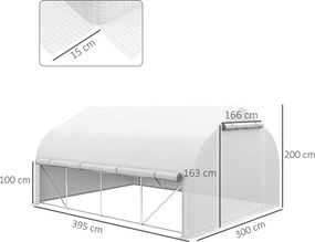 Outsunny 4x3x2m Tunnellový Skleník s Mřížkovanými Dveřmi a 8 Okny - Zahradní Skleník s Špičatou Střechou a Rolovacími Stranami pro Pěstování Plodin a…