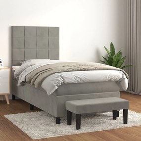 vidaXL Box spring postel s matrací 90x200 cm samet [3137824] Barva: světle šedá