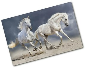 Wallmuralia Kuchyňská deska skleněná Bílí koně pláž 80x52 cm