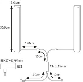 Paulmann 78878 EntertainLED Dynamic, sada 2ks světelných RGB lišt do USB, délka 30cm, 2x0,6W , dálkové ovládání