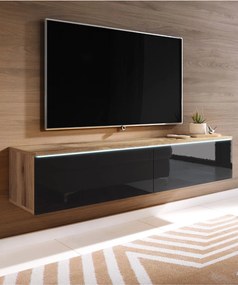 TV stolek LED 140 cm závěsný nebo stojící dub wotan/černý lesk Lowboard D