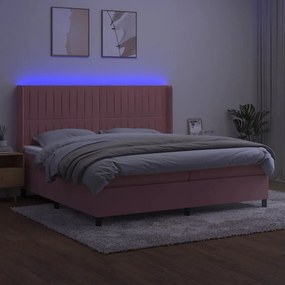 Box spring postel s matrací a LED růžová 200x200 cm samet 3139708